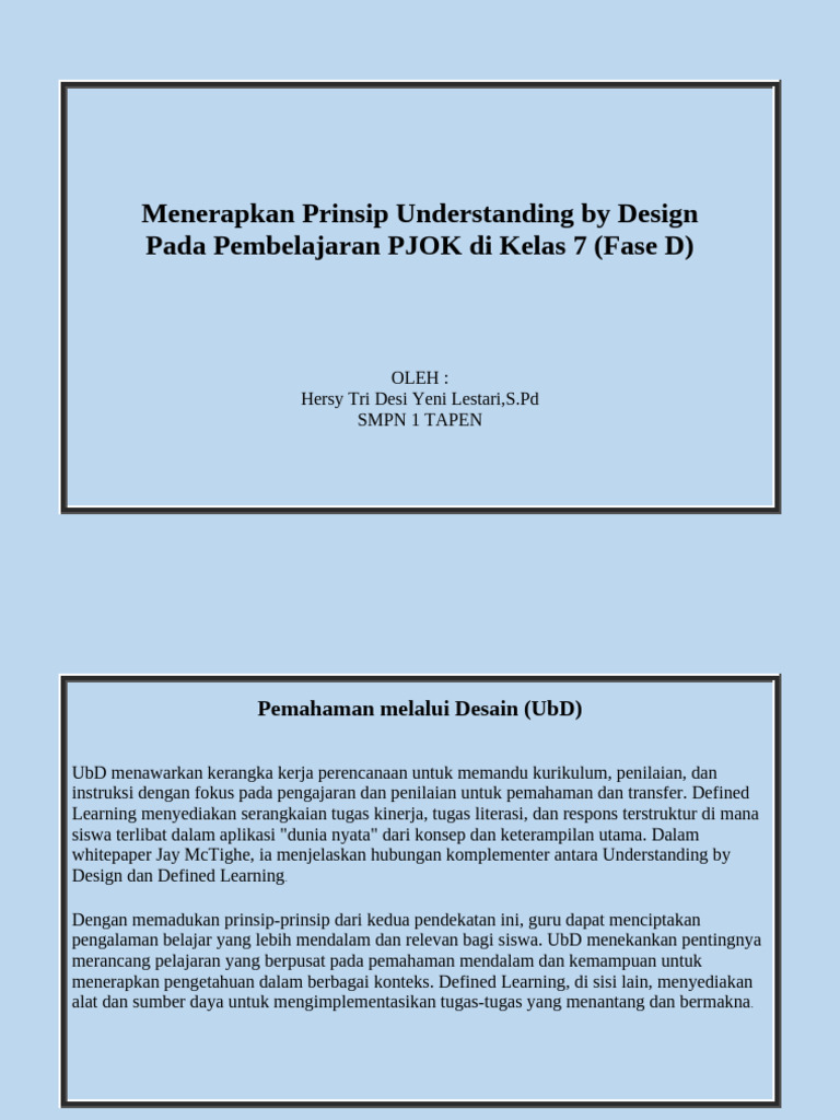 Menerapkan Prinsip Understanding by Design | PDF | Career & Growth | Self-Improvement