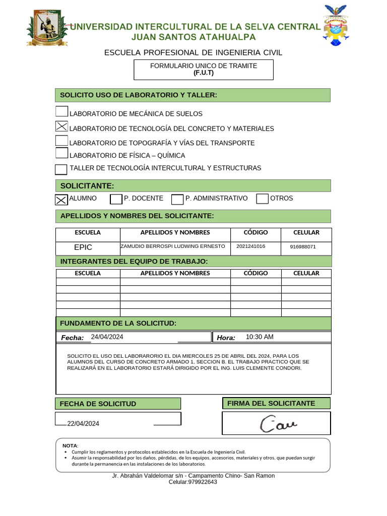 SOLICITUD DE LABORATORIO | PDF