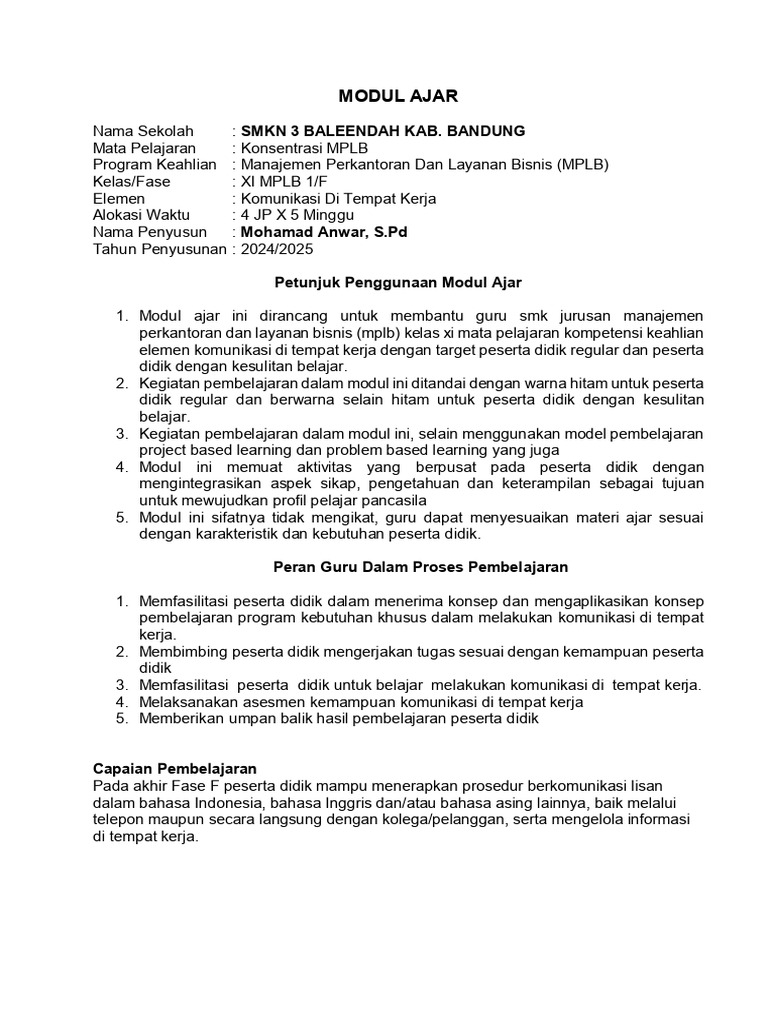 Modul Ajar Berdiferensiasi PMM | PDF | Languages | Foreign Language Studies