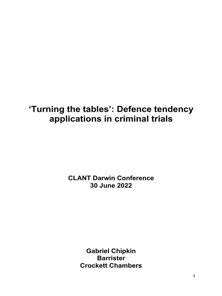 Turning The Tables Defence Tendency Applications in Criminal Trials ...