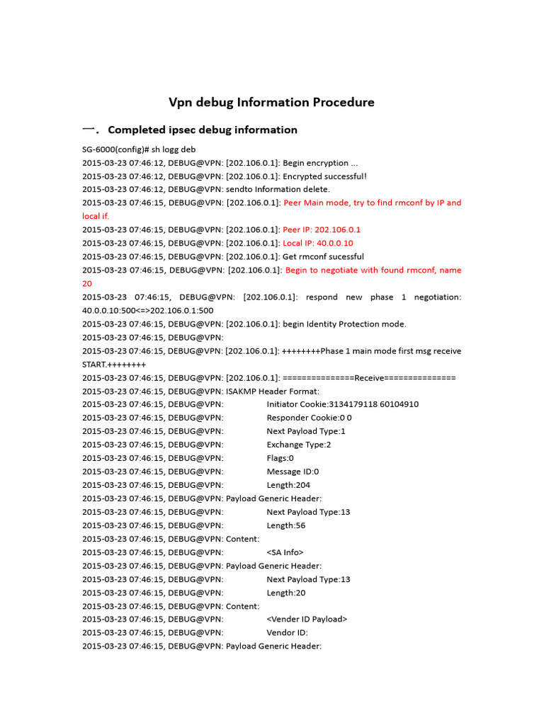 Sample of VPN Debug Information Procedure | PDF | Computer Networking | Data Transmission
