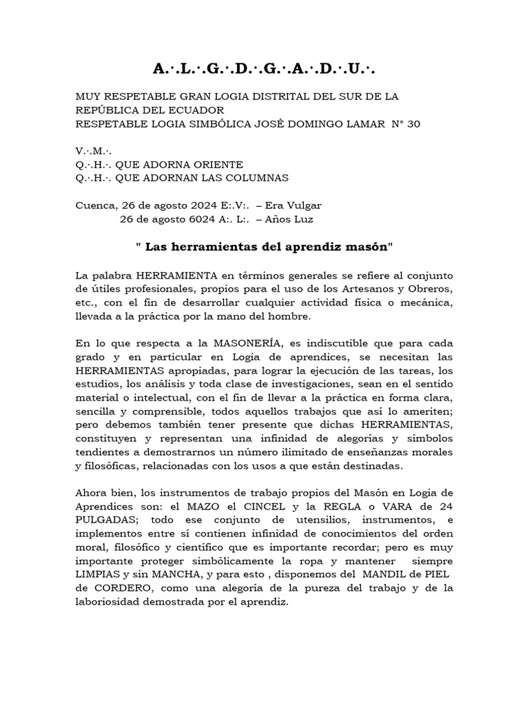 Las Herramientas Del Hermano Mason | PDF | Masonería