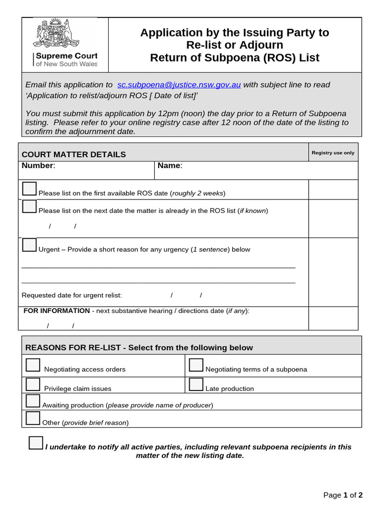 Application Relist Subpoena | PDF