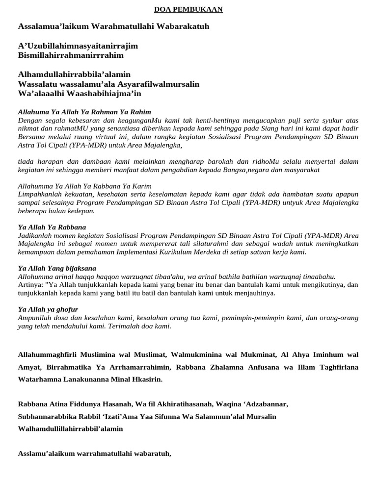 Doa Pembukaan | PDF