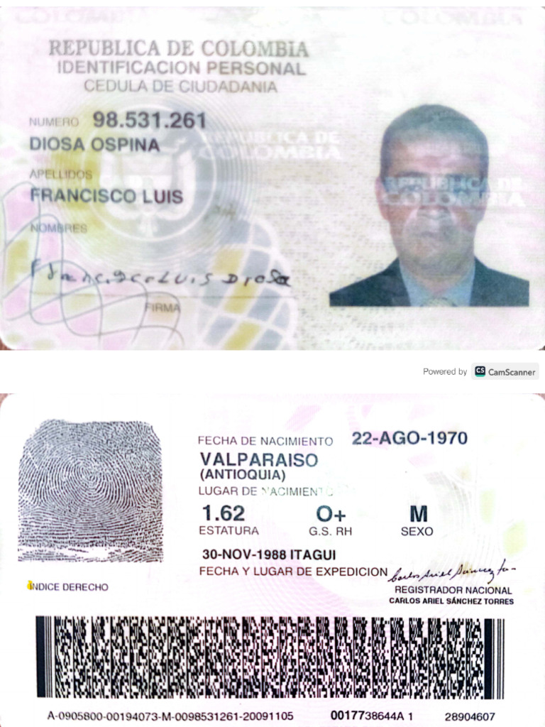 Cédula Francisco Luis Diosa Ospina | PDF
