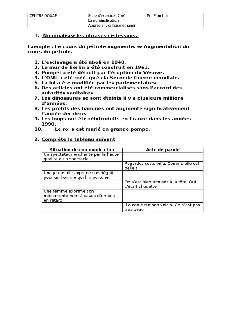 Série D Exercices 2AC | PDF