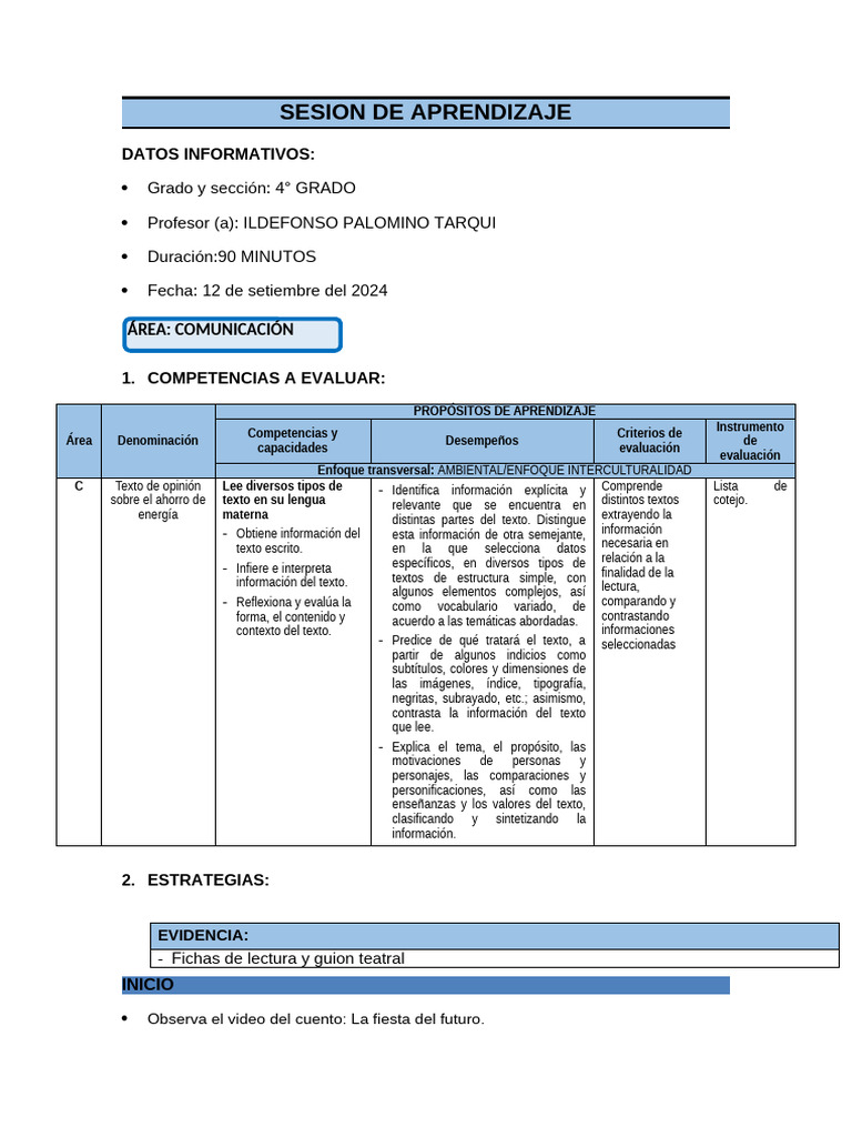 Sesion de Aprendizaje Comunicacion | PDF