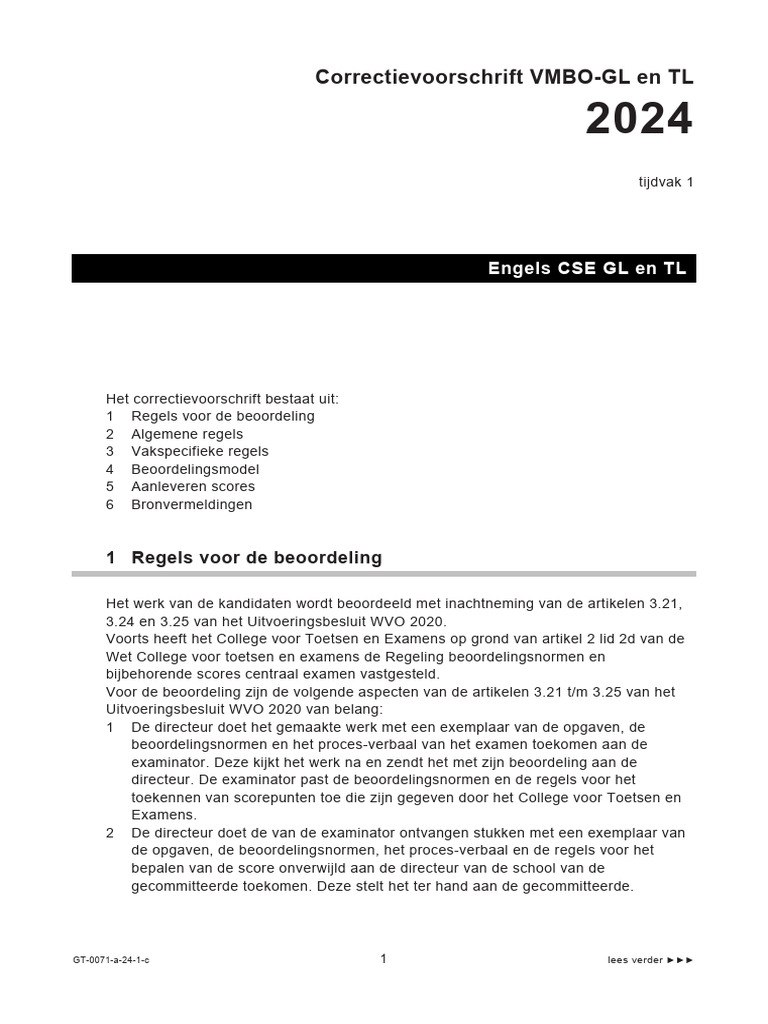 Correctievoorschrift VMBO-GL en TL: 1 Regels Voor de Beoordeling | PDF
