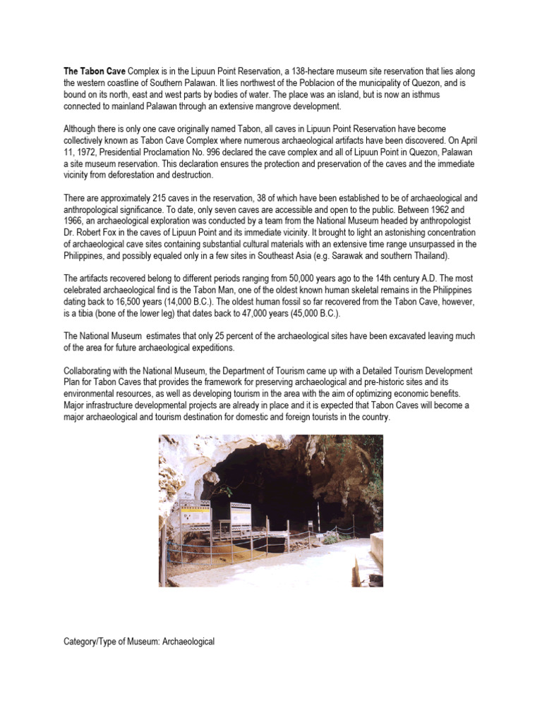 The Tabon Cave Complex Is in The Lipuun Point Reservation | PDF