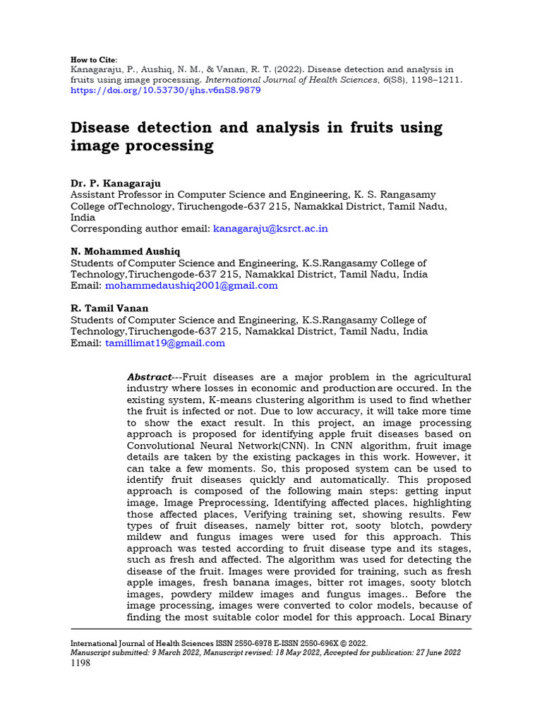 Disease Detection and Analysis in Fruits | PDF