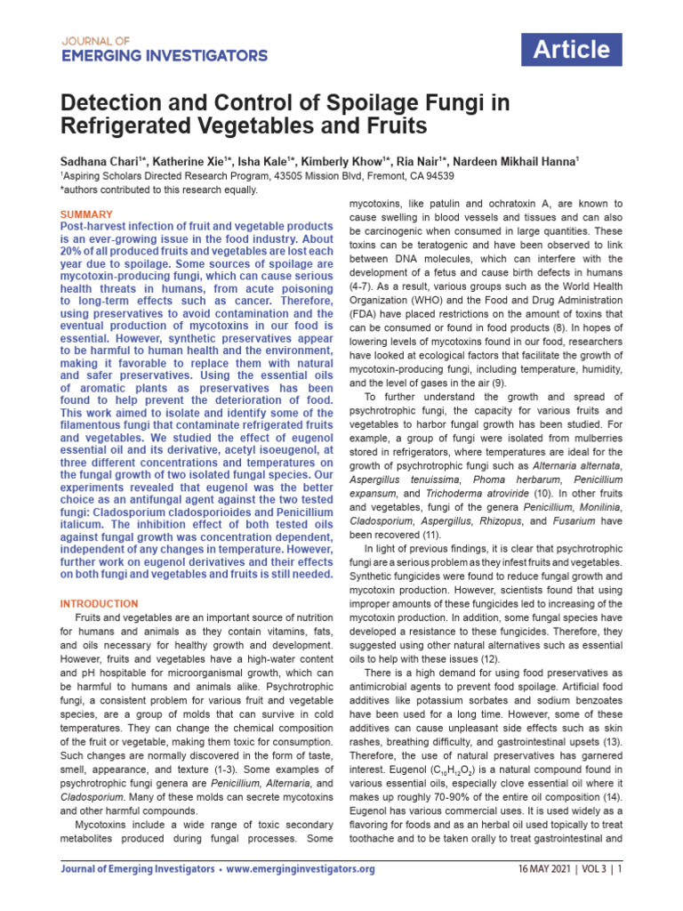 Detection and Control of Spoilage Fungi in Refrigerated Vegetables and ...
