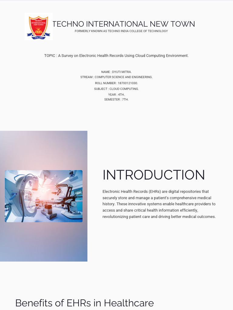 Techno International New Town: TOPIC: A Survey On Electronic Health Records Using Cloud ...