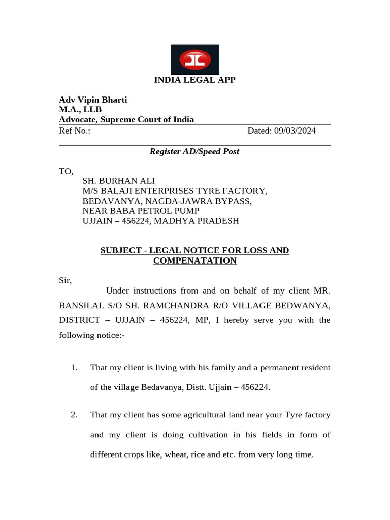 Bansilal Legal Notice | PDF