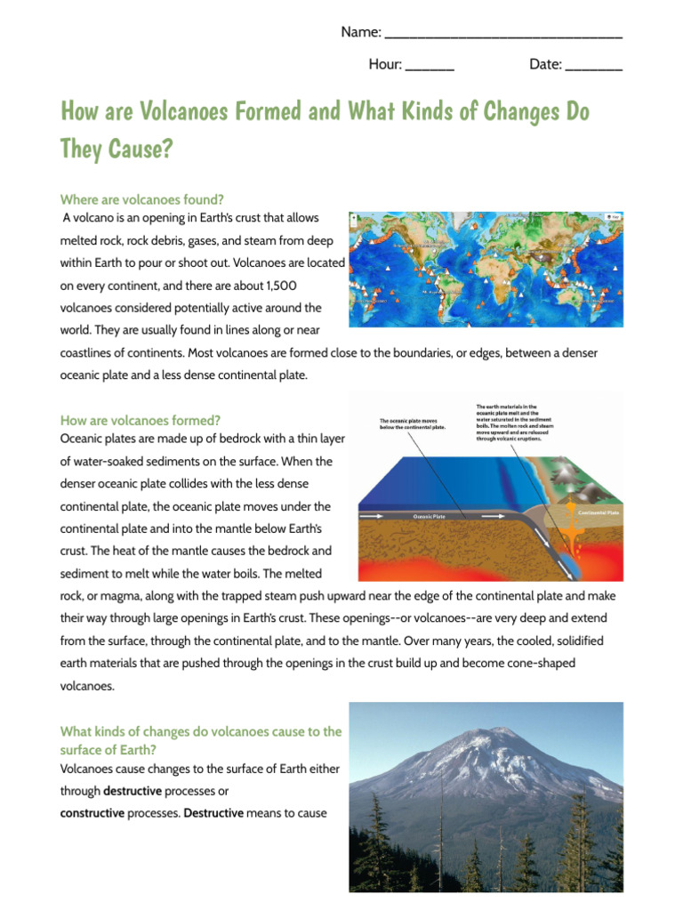 How Are Volcanoes Formed and What Kinds of Changes Do They Cause? | PDF