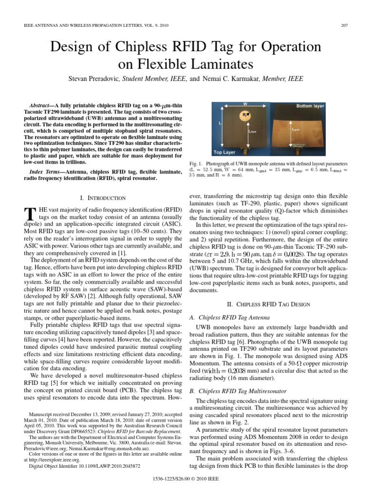 Design of Chipless RFID Tag For Operation On Flexible Laminates | PDF ...