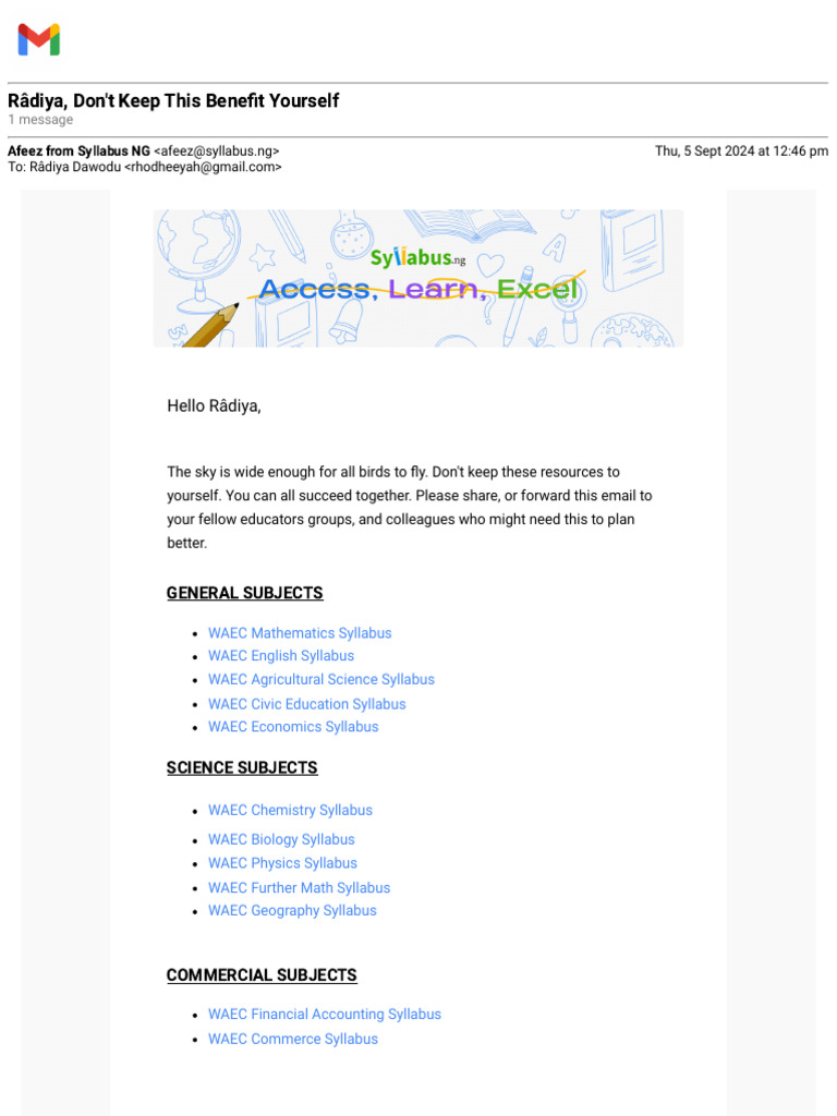 WAEC syllabus for all subjects | PDF