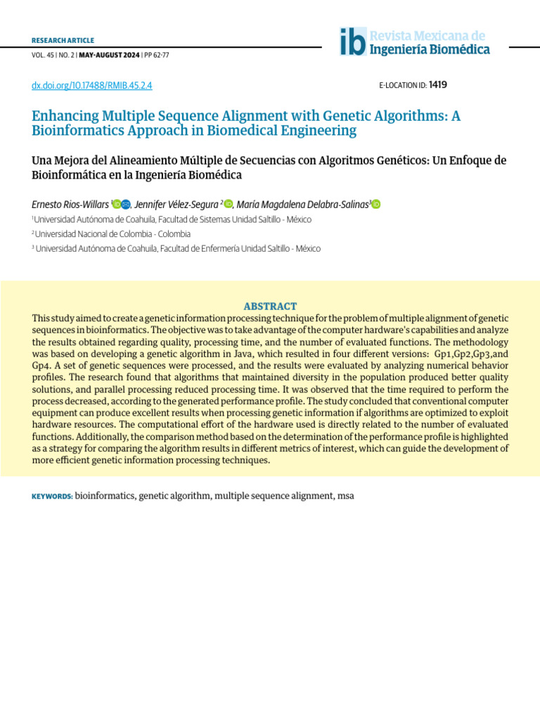Enhancing Multiple Sequence Alignment With Genetic Algorithms: A ... Enhancing Multiple Sequence Alignment With Genetic Algorithms: A ...