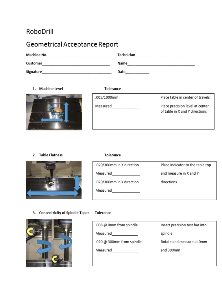 RoboDrill Geometrical Acceptance Report | PDF | Cartesian Coordinate ...