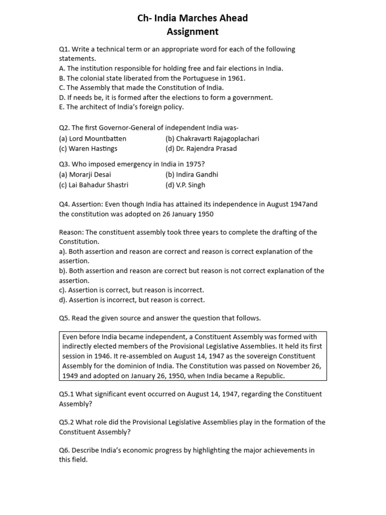 cl-8 INDIA MARCHES AHEAD Assignment | PDF