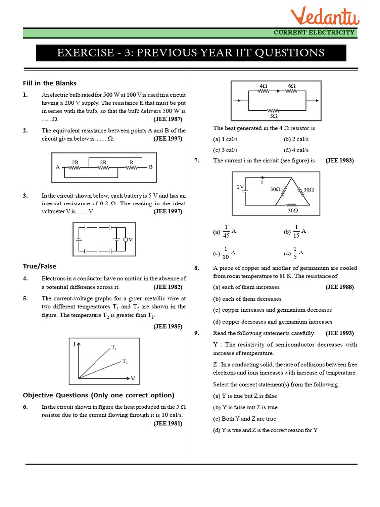 04 Current Electricity - Exercise-3 | PDF
