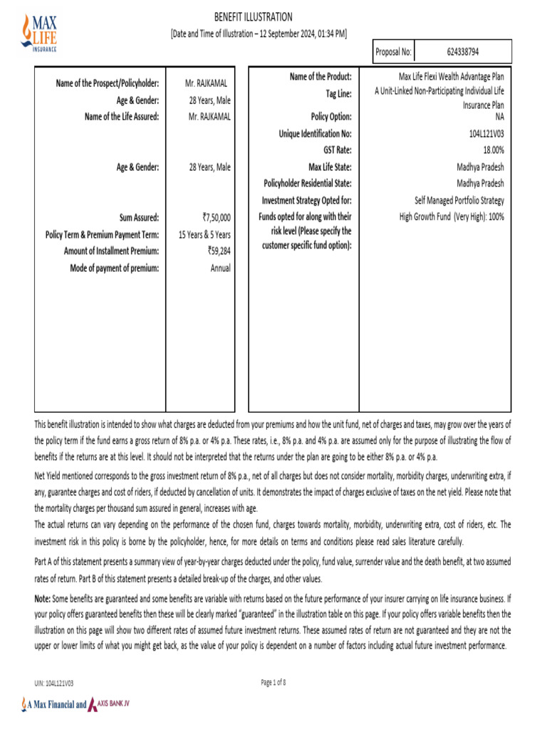 Max Life Benefit Illustration Overview | PDF | Insurance | Life Insurance