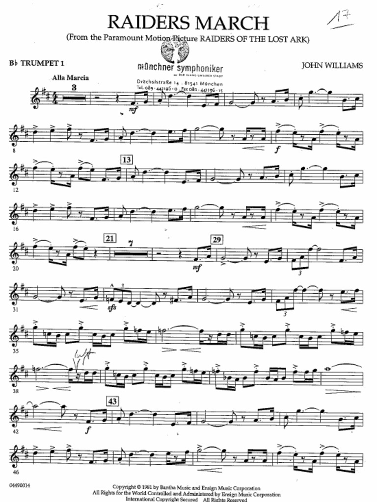 Indiana Jones - Raider - S March - 17 Trumpet 1 | PDF