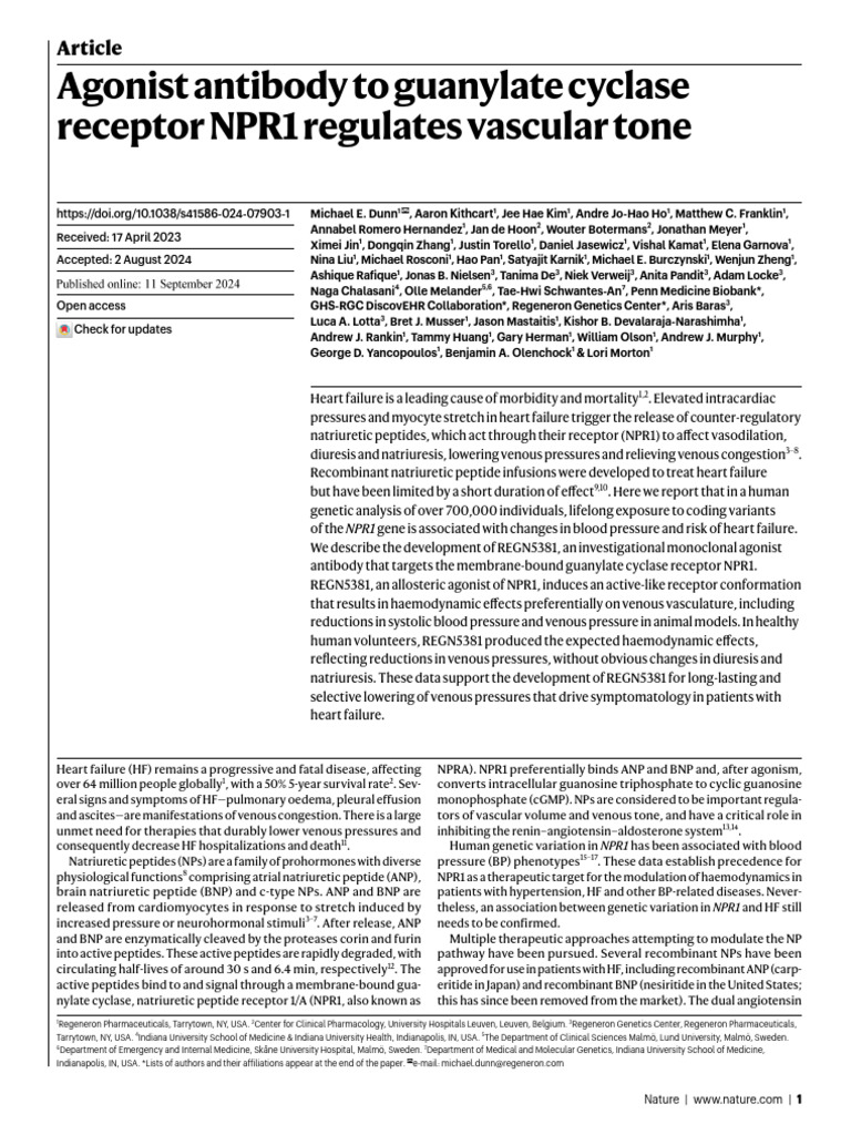 Agonist Antibody To Guanylate Cyclase Receptor NPR1 Regulates Vascular ...