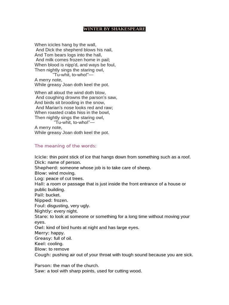 Unit 10-Winter by Shakespeare | PDF