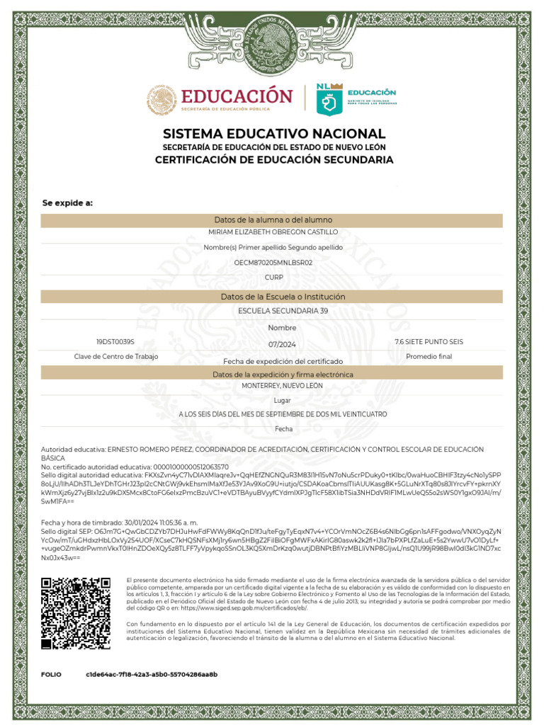 Certificado MIRIAM PDF | PDF