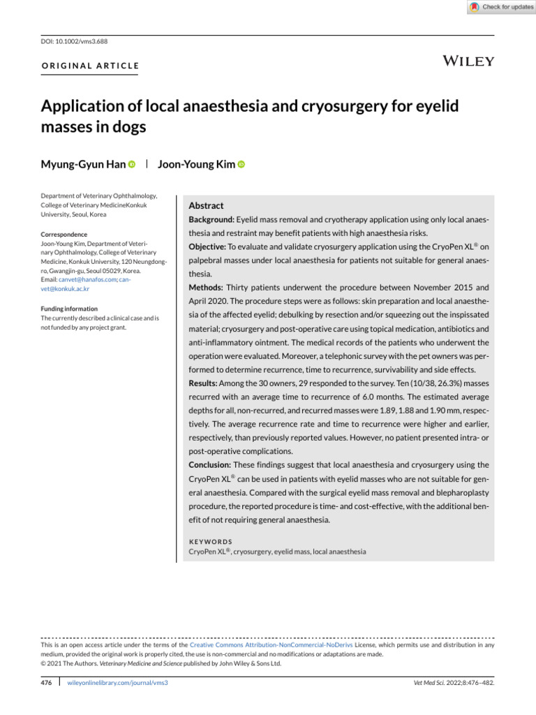 Veterinary Medicine Sci - 2021 - Han - Application of Local Anaesthesia ...