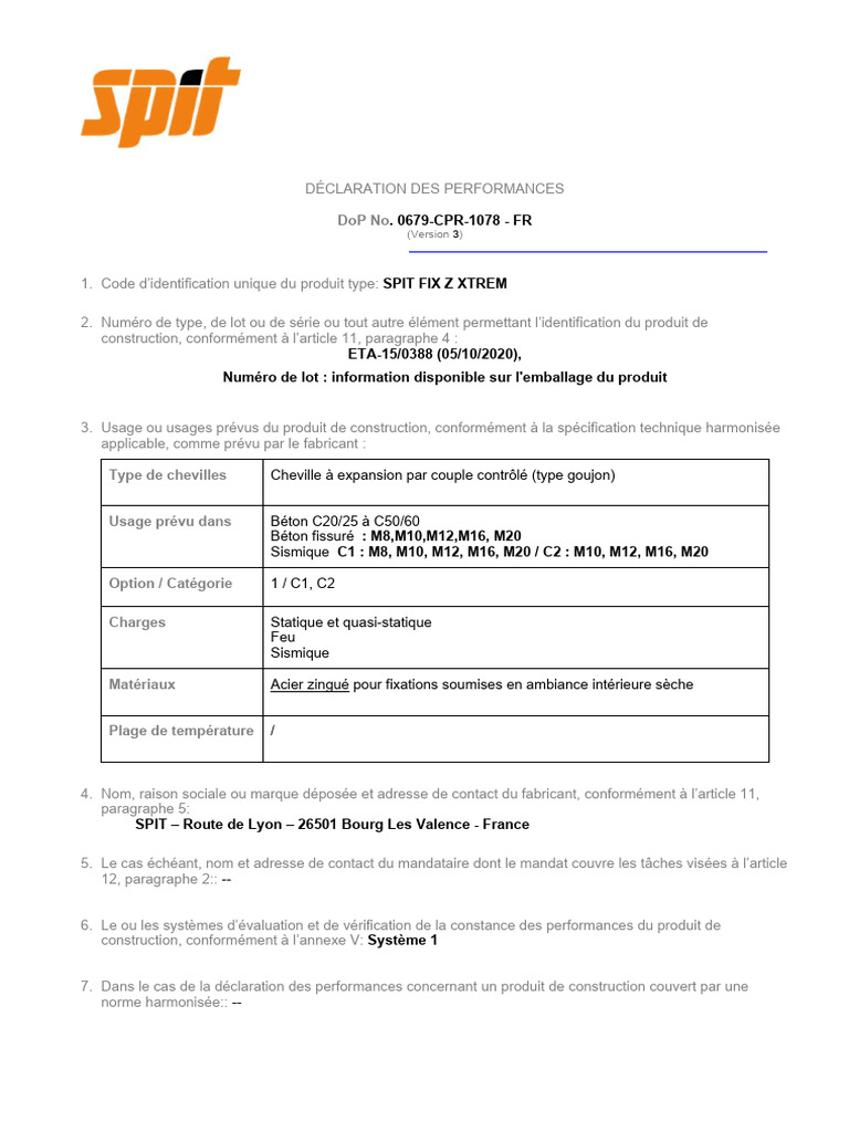 Anchor Fix Z Xtrem Spit Tec Dop FR | PDF
