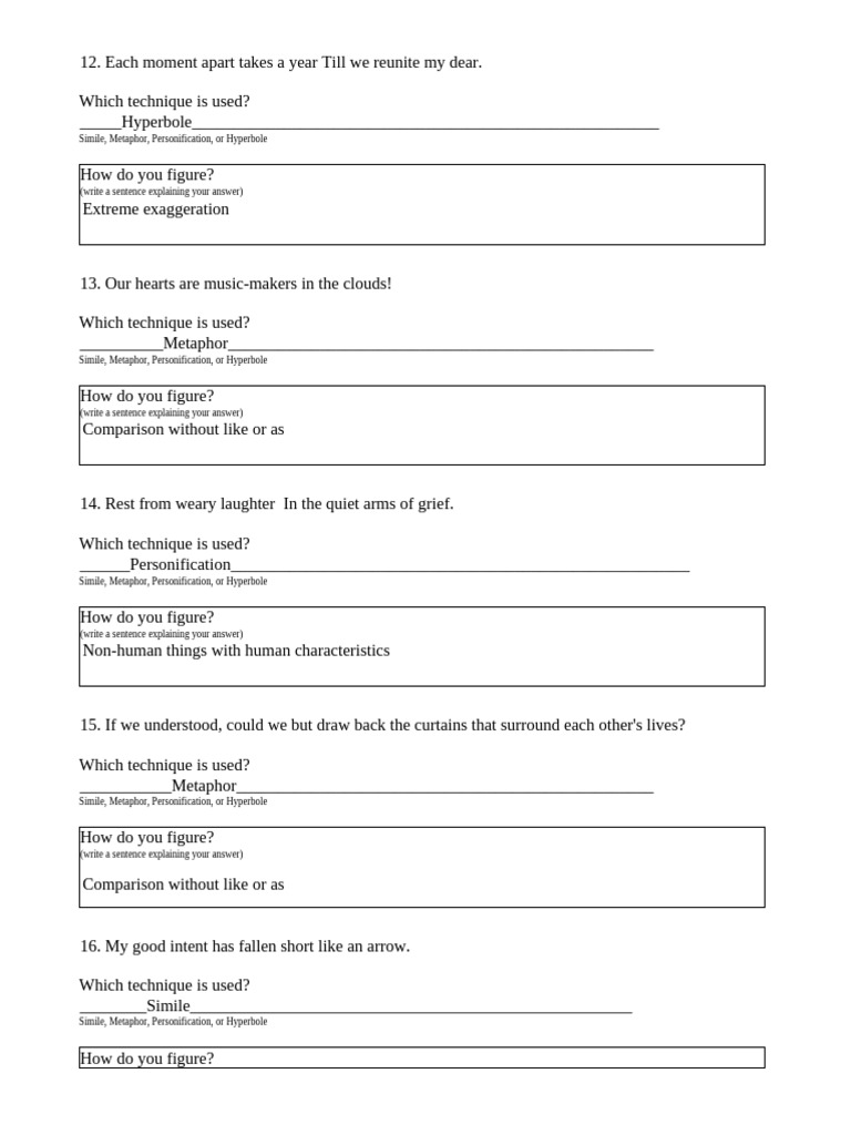 Figurative Language Warm Up 9 | PDF