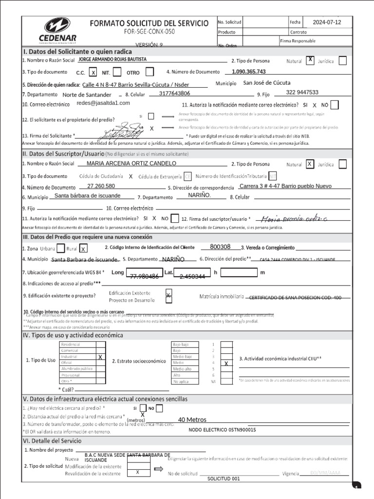 Formato E1 - Cedenar-Santa Barbara de Iscuande 240712-B.a.c | PDF