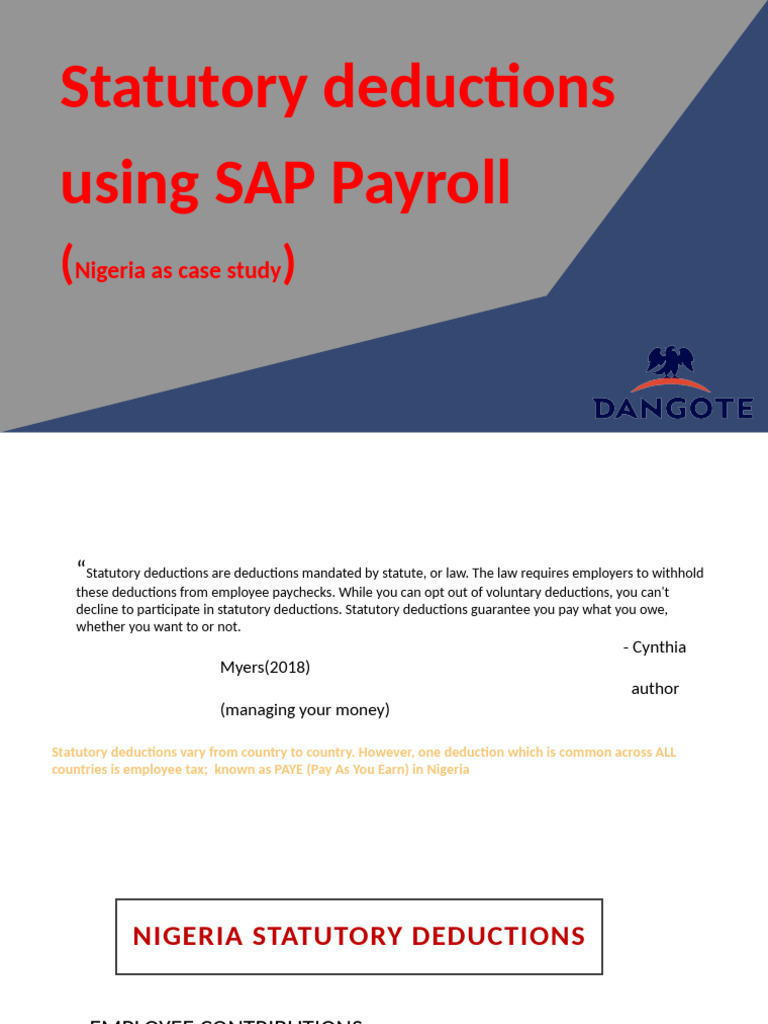 Statutory Deductions Using SAP Payroll 11272020 | PDF