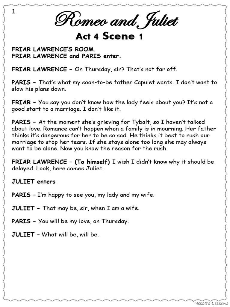 Romeo and Juliet Act 4 NEW Adapted Text PDFs | PDF