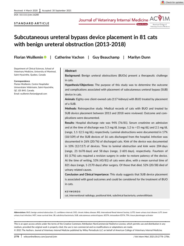 Veterinary Internal Medicne - 2021 - Wuillemin - Subcutaneous Ureteral ...