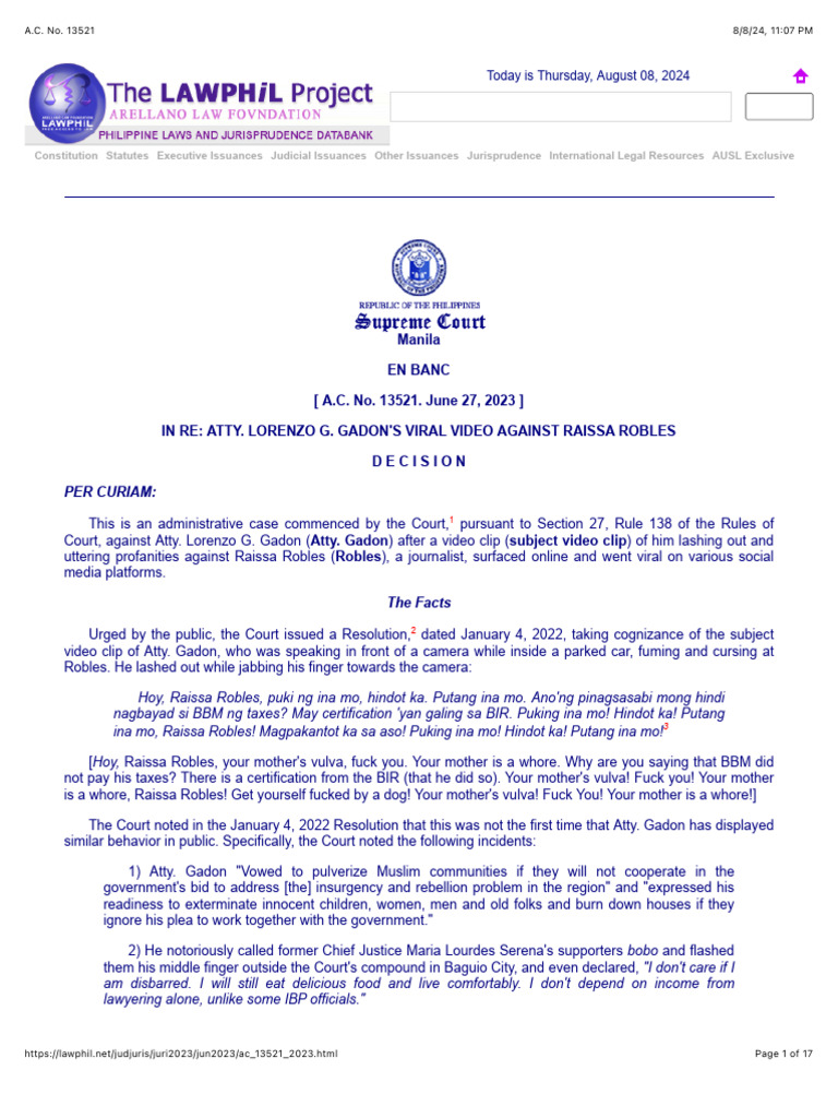1-2 in Re - Atty. Gadon's Viral Video Against Raissa Robles, A.C. No ...