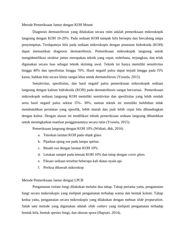 Metode Pemeriksaan Jamur Dengan KoH Dan LPCB | PDF