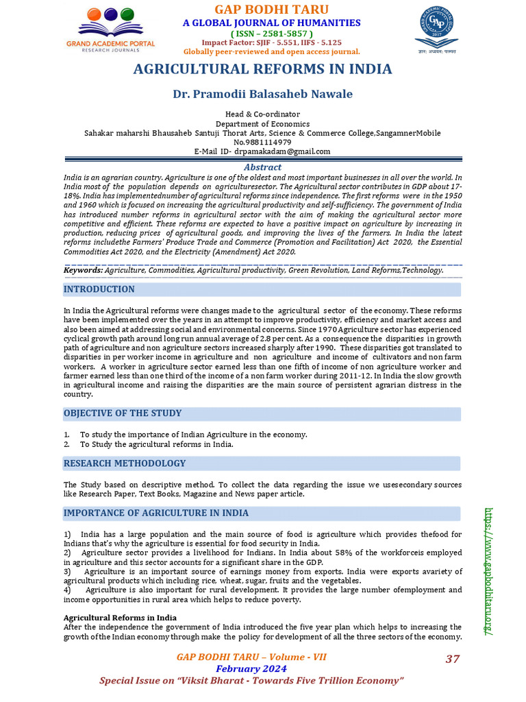 (37-39) Agricultural Reforms in India | PDF