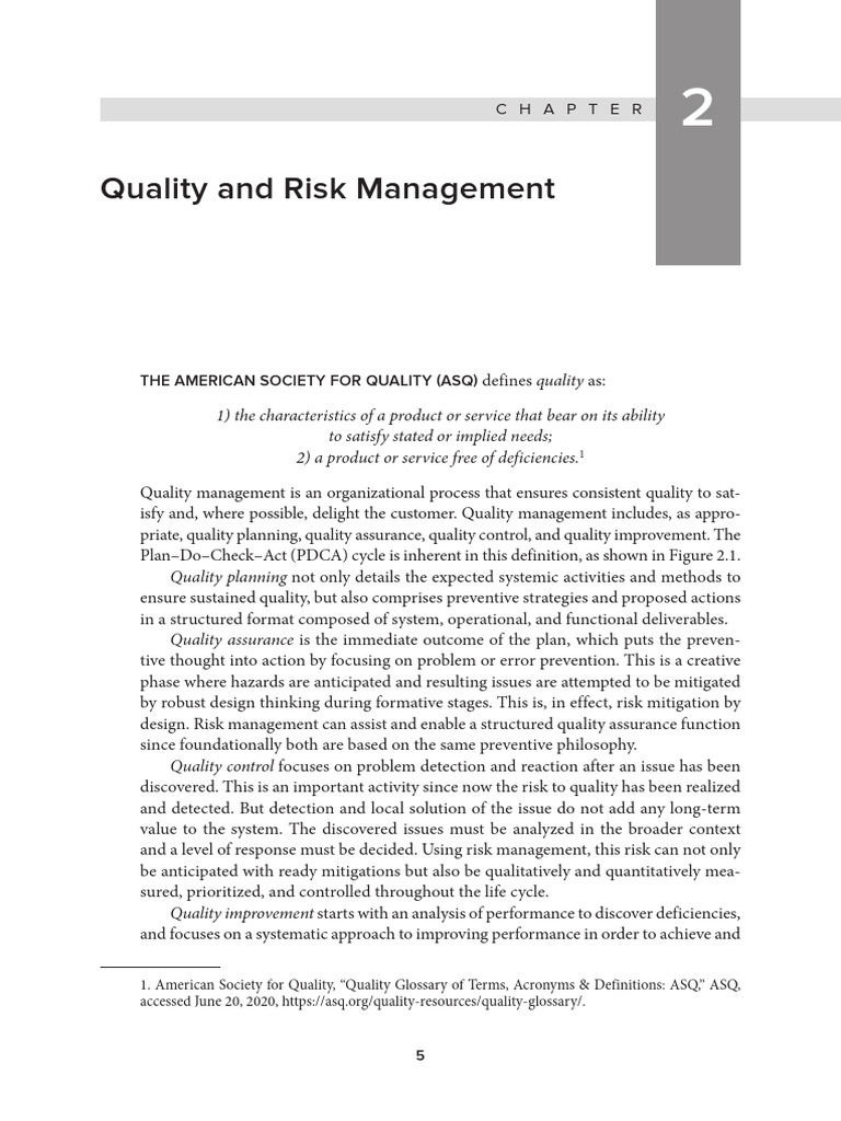 Foundations of Quality Risk Management A Practical (Chapter 2 - Quality and Risk Management) | PDF