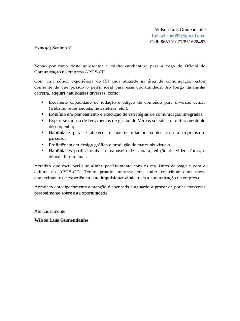 Carta de Candidatura | PDF