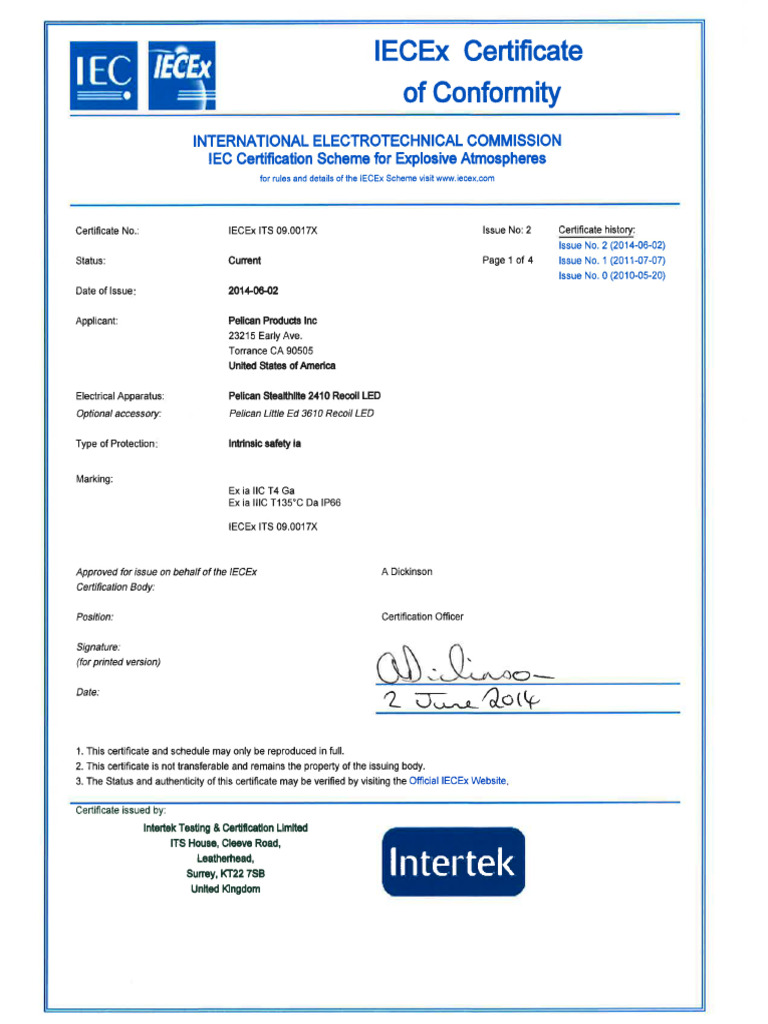 Pelican 2410 - Atex Certificate | PDF