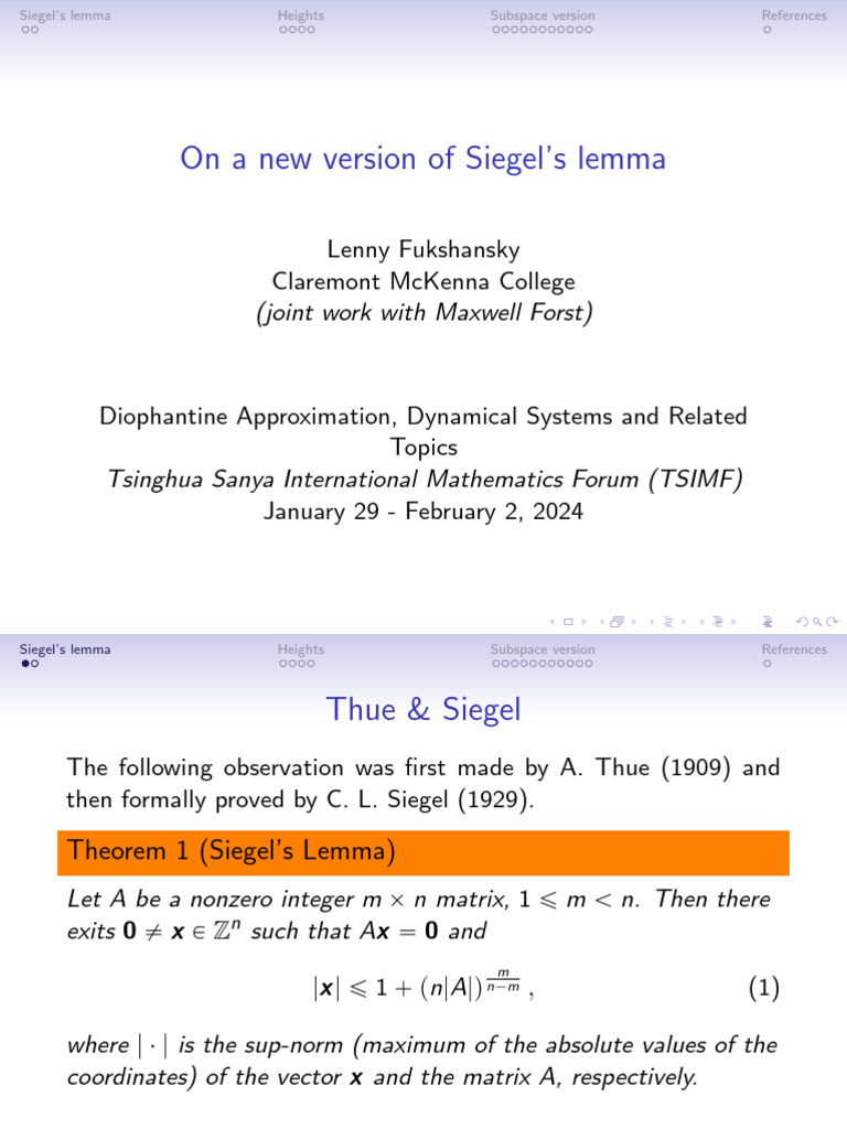 Siegel Lemma Talk | PDF