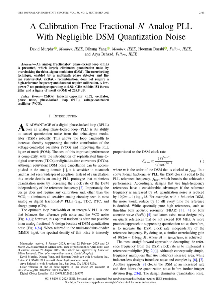 A Calibration-Free Fractional-N Analog PLL With Negligible DSM ...