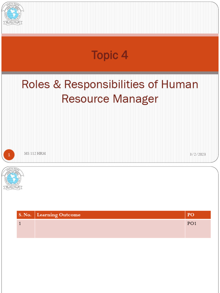 4 - HRM - Roles and Responsibilities of MR Manager | PDF
