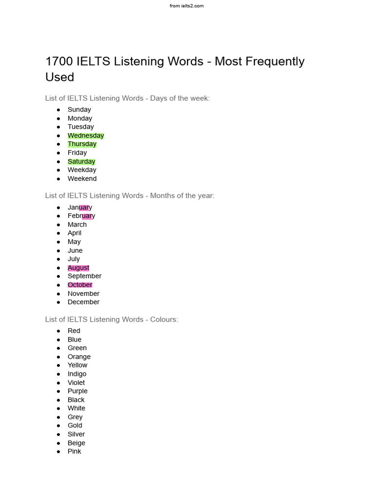 1700 Common IELTS Listening Words | PDF | Foods | Career & Growth