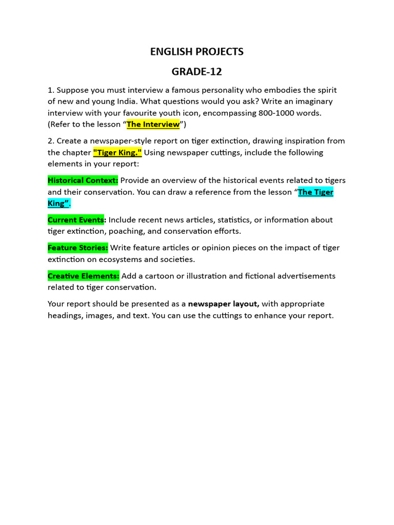 English Projects (2024 25) | PDF