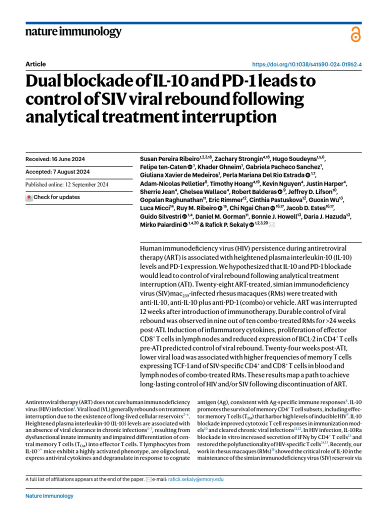 Dual Blockade of IL-10 and PD-1 Leads To Control of SIV Viral Rebound ...