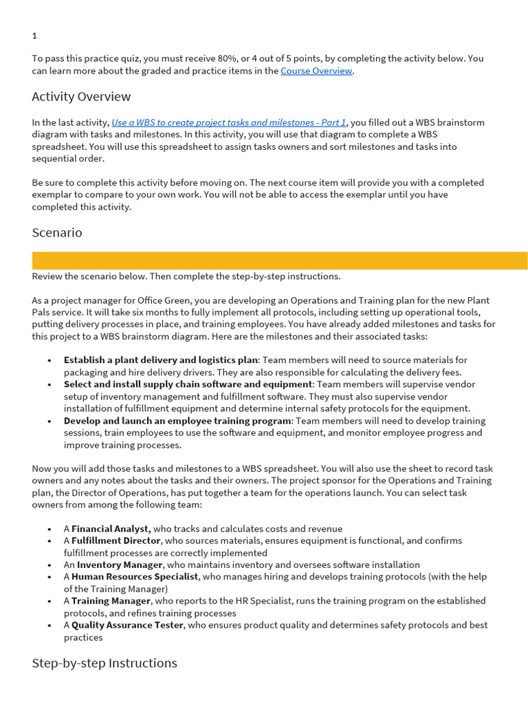 6.1 Activity Use Wbs To Create Milestones and Tasks Part | PDF