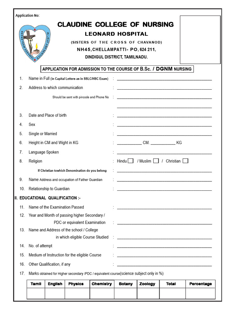 B.Sc. Nursing Admission Application Form | PDF | Career & Growth